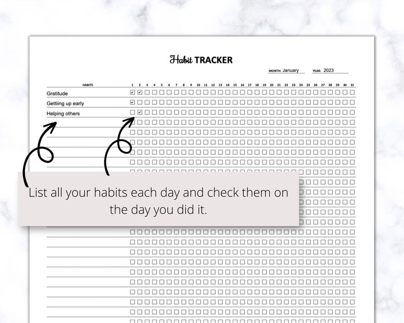 Habit Tracker Printable PDF, Editable Habit List, Habit Trainer, 30 Day Habit Planner, Routine ...