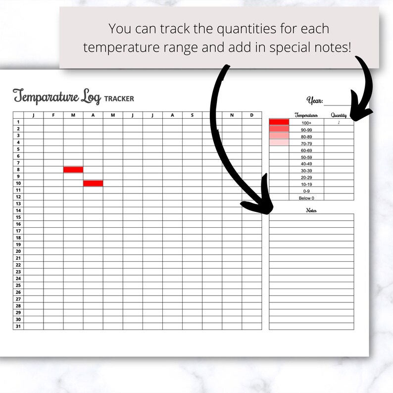 Temperature Log Printable PDF, Temperature Tracker Printable, Editable ...