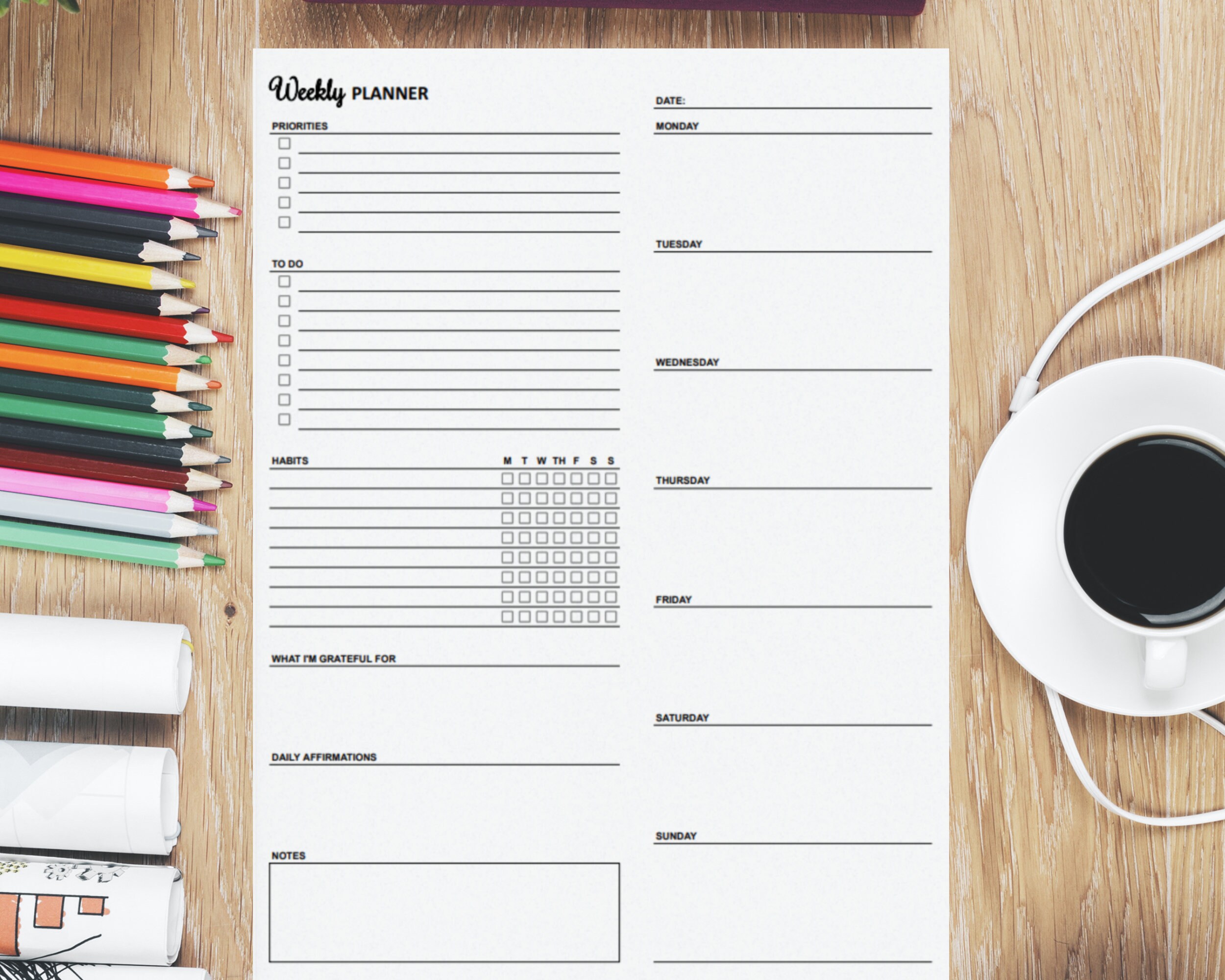Editable Weekly Planner Printable PDF, Week Organizer, Productivity ...