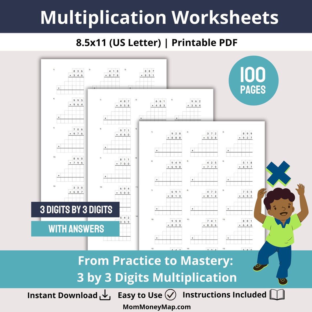 Multiplication Worksheets Printable PDF 3 Digit by 3 Digit ...