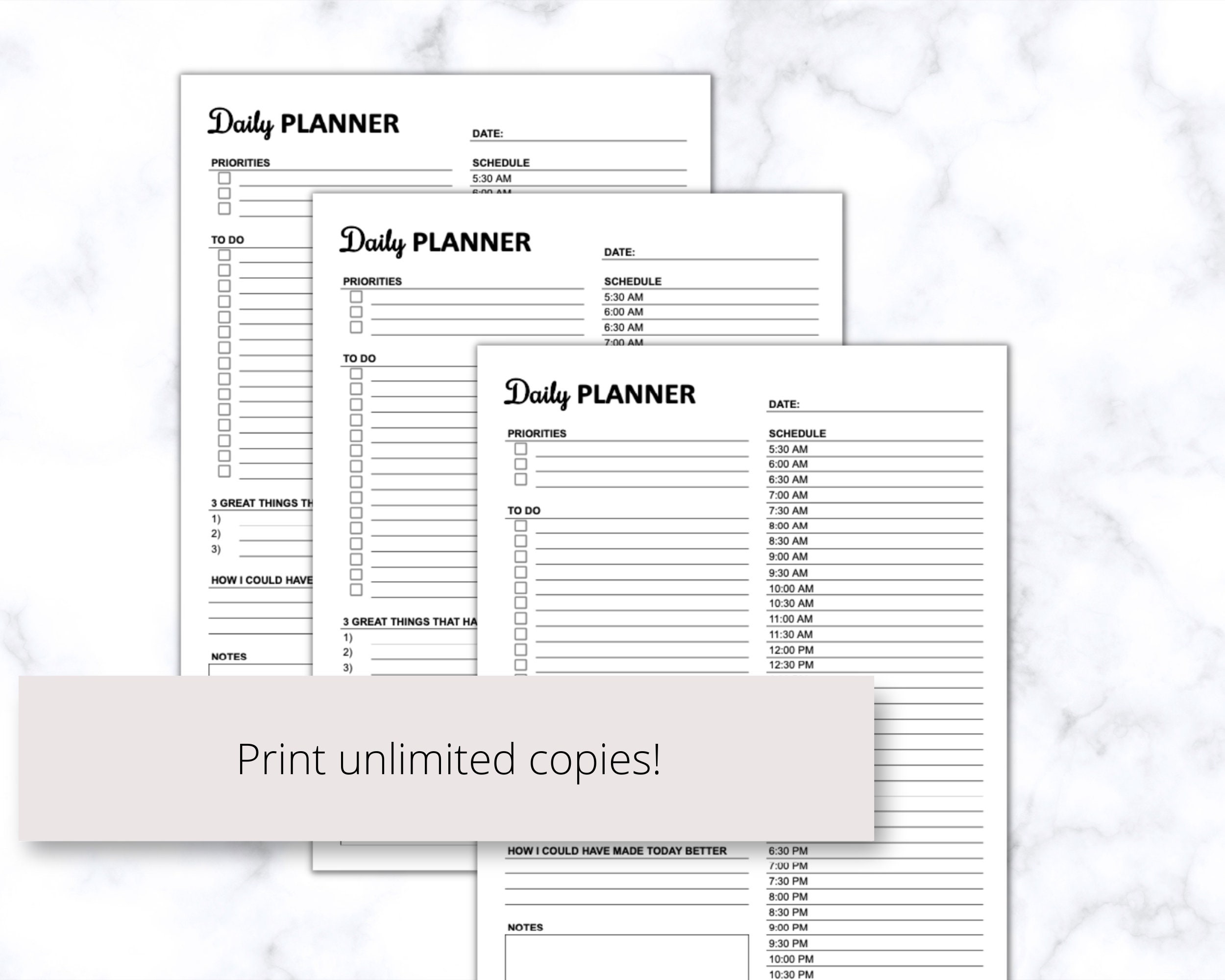 Editable Daily Planner Printable PDF, Daily Organizer, Productivity ...