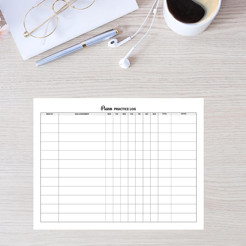 Piano Practice Log Printable PDF, Piano Lesson and Practice Tracker and ...