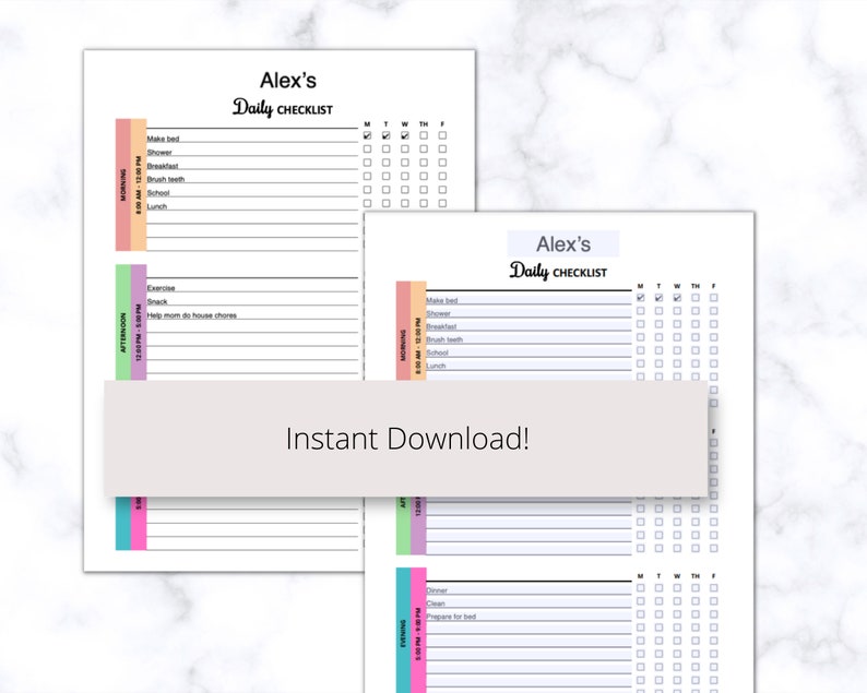Kids Daily Checklist Printable PDF, Children's Daily Schedule, Daily ...