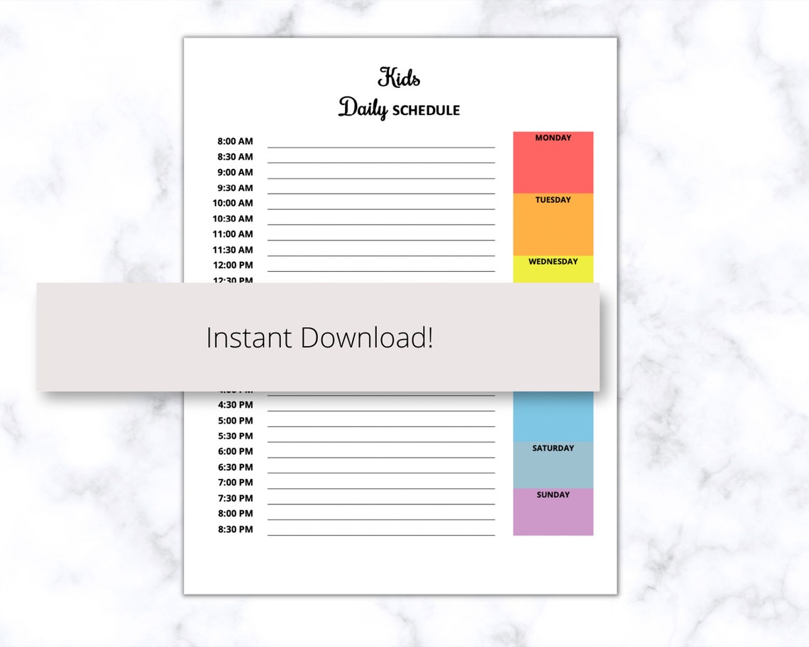 Kids Daily Schedule Printable PDF, Children's Daily Schedule, Daily ...