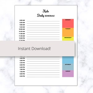 Kids Daily Schedule Printable PDF, Children's Daily Schedule, Daily ...