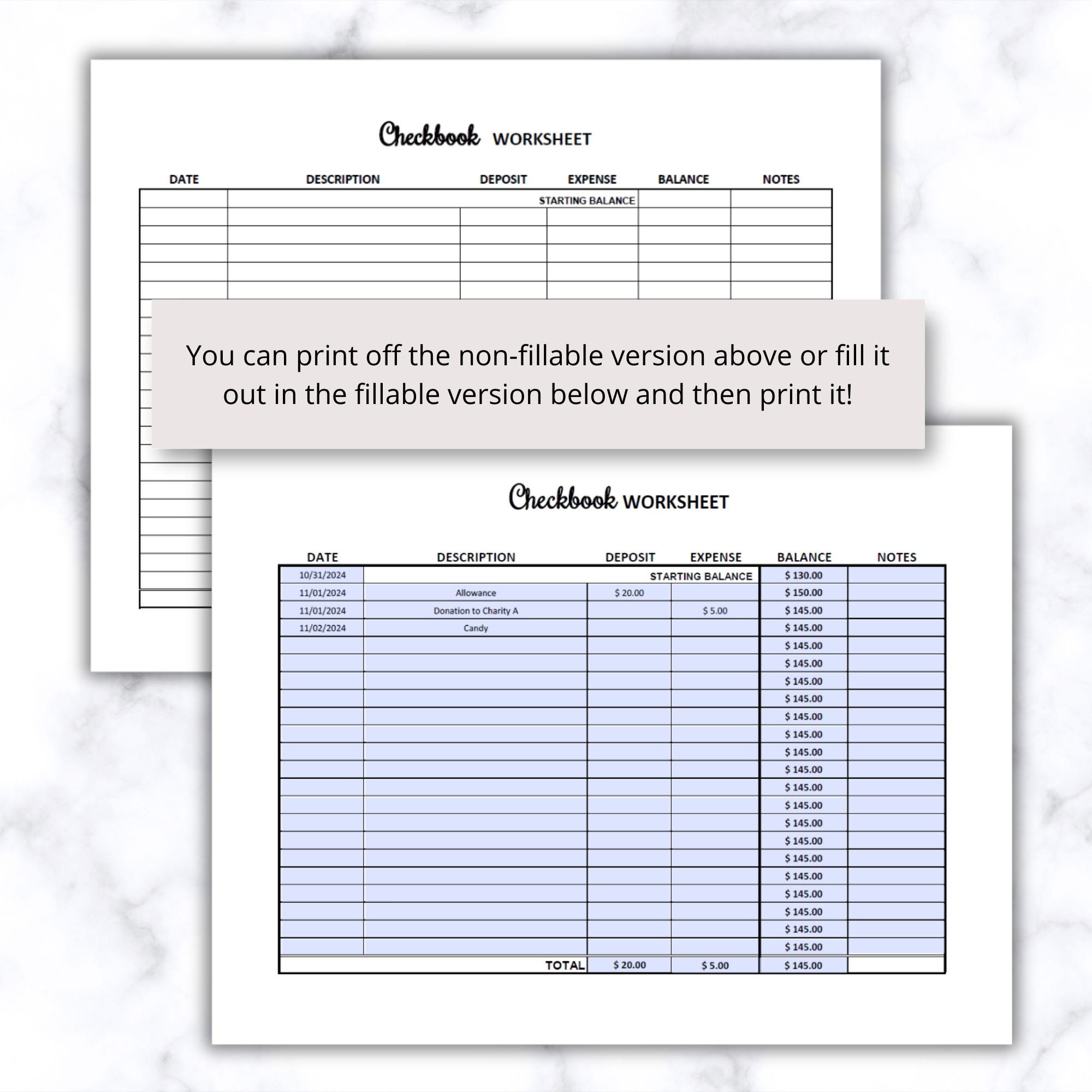 Checkbook Worksheet Printable PDF. Check Register Reconciliation ...