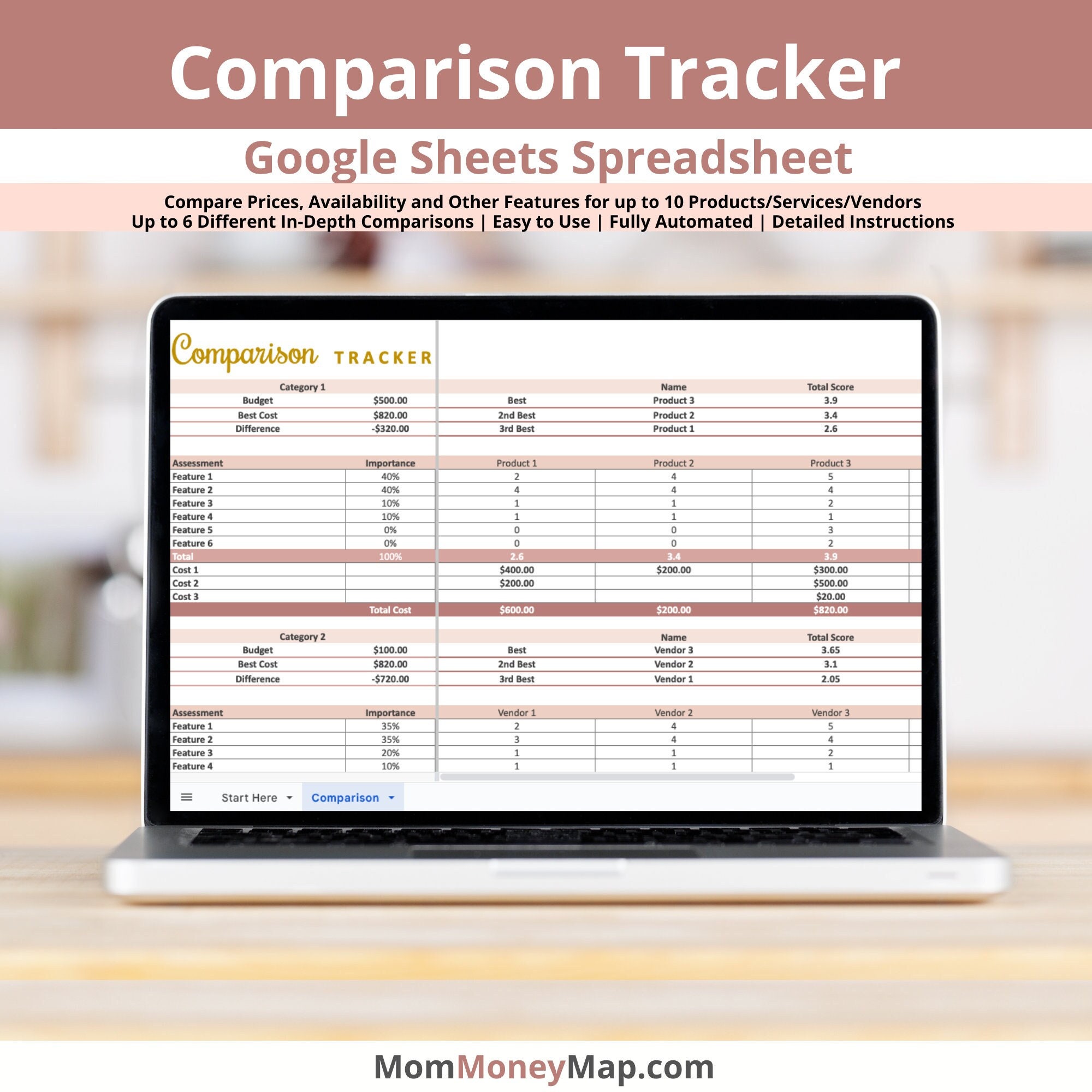Comparison Tracker Google Sheets Spreadsheet, Product Research Sheets ...