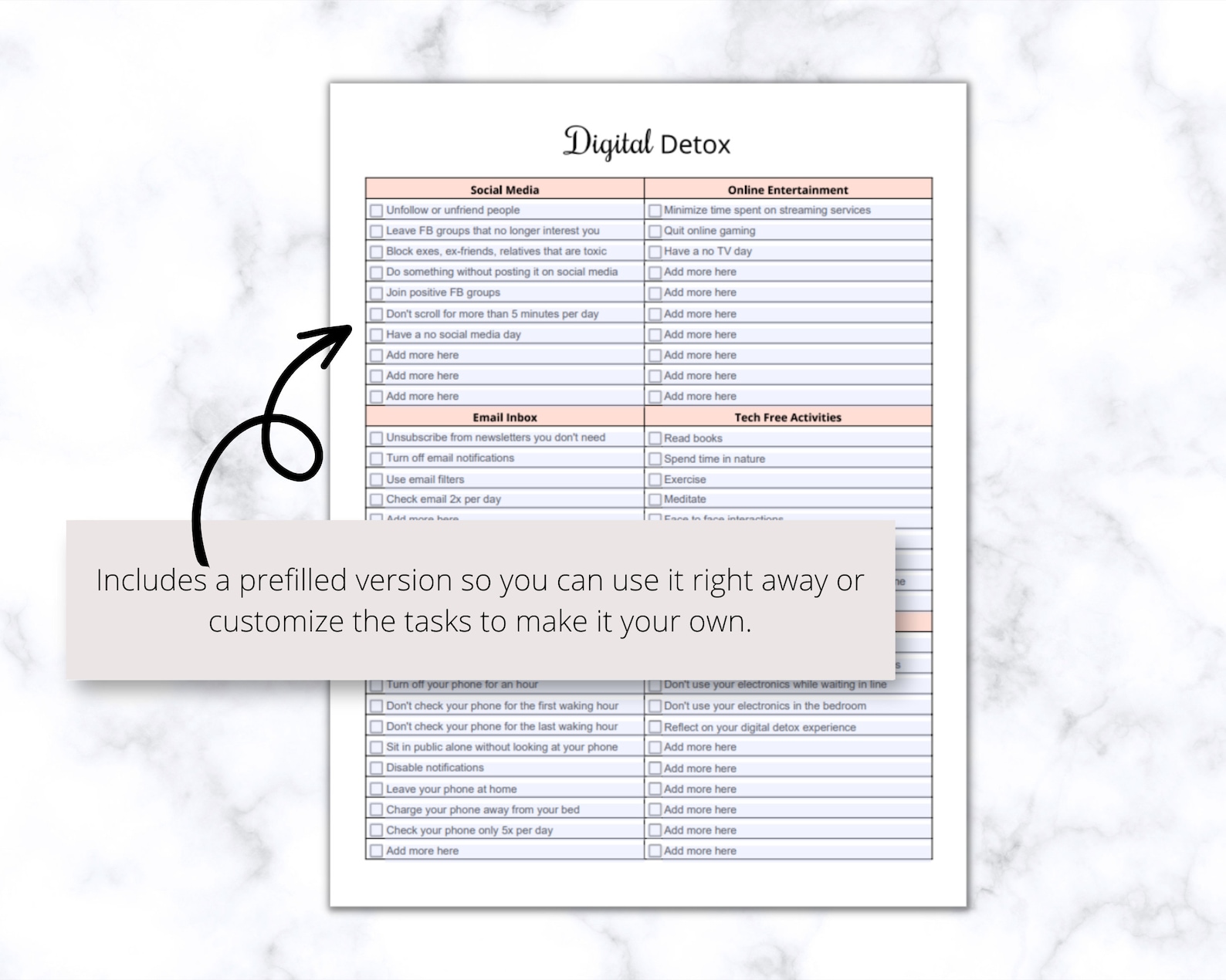 Digital Detox Checklist Printable PDF, Digital Detox Planner, Digital ...