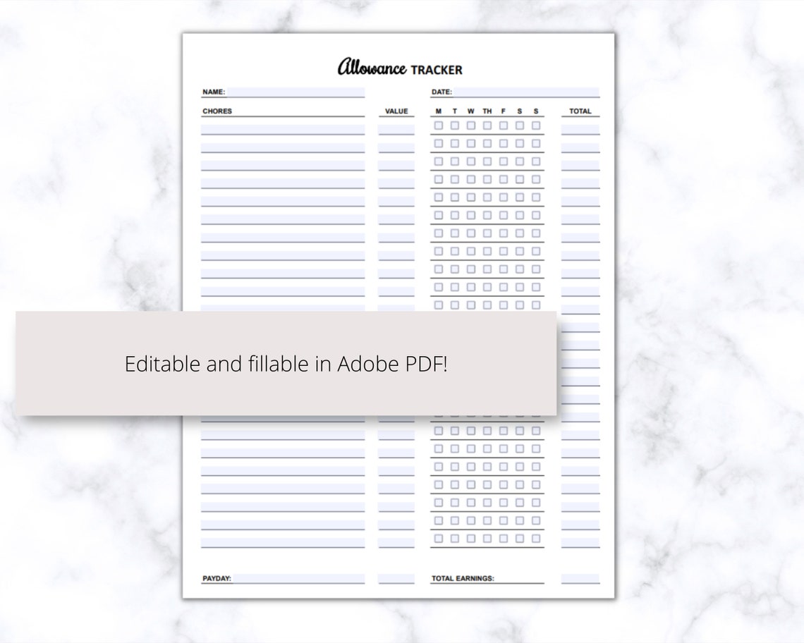 Daily Allowance Tracker Printable PDF, Allowance Tracker for Kids ...