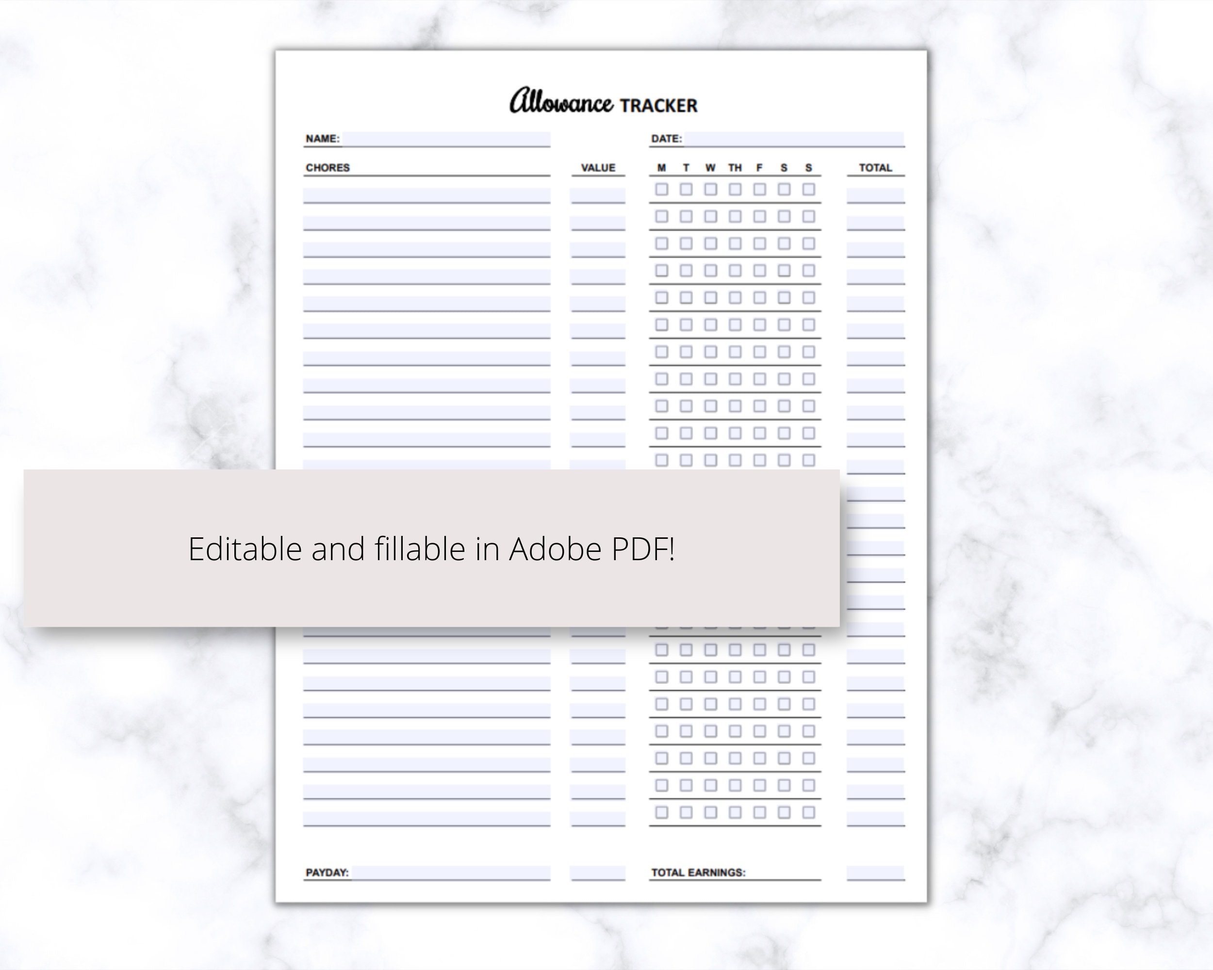 Daily Allowance Tracker Printable PDF, Allowance Tracker for Kids ...