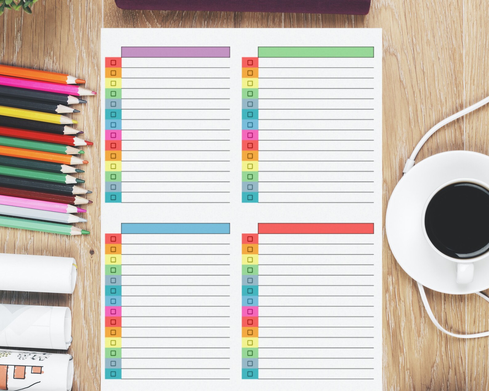 Multi-color Blank Checklist Printable PDF, Blank to Do List, Minimalist ...