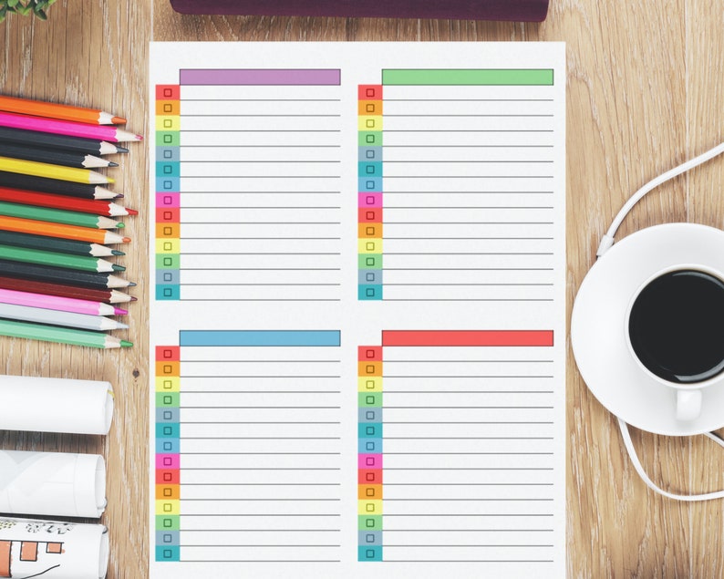 Multi-color Blank Checklist Printable PDF, Blank to Do List, Minimalist ...