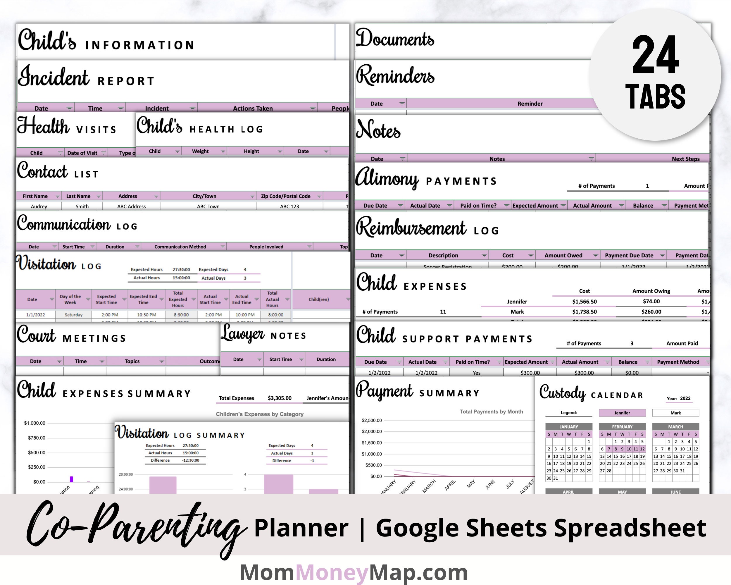 Co-parenting Planner Google Sheets Spreadsheet Child Custody - Etsy