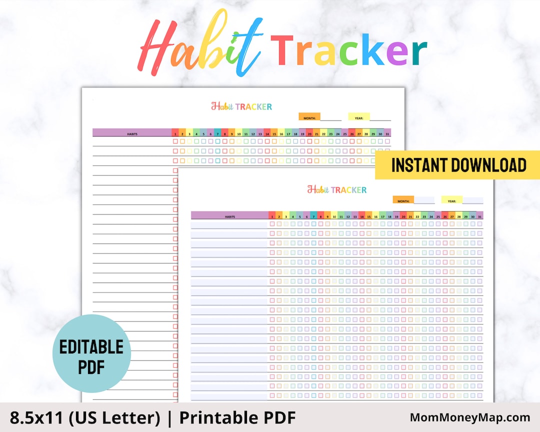 Multi-color Habit Tracker Printable PDF Editable Habit List - Etsy