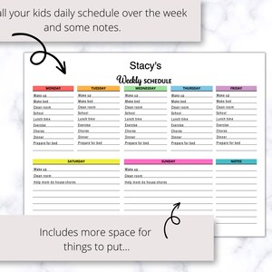 Kids Weekly Schedule Printable PDF, Kids Weekly Planner, Editable Kids ...