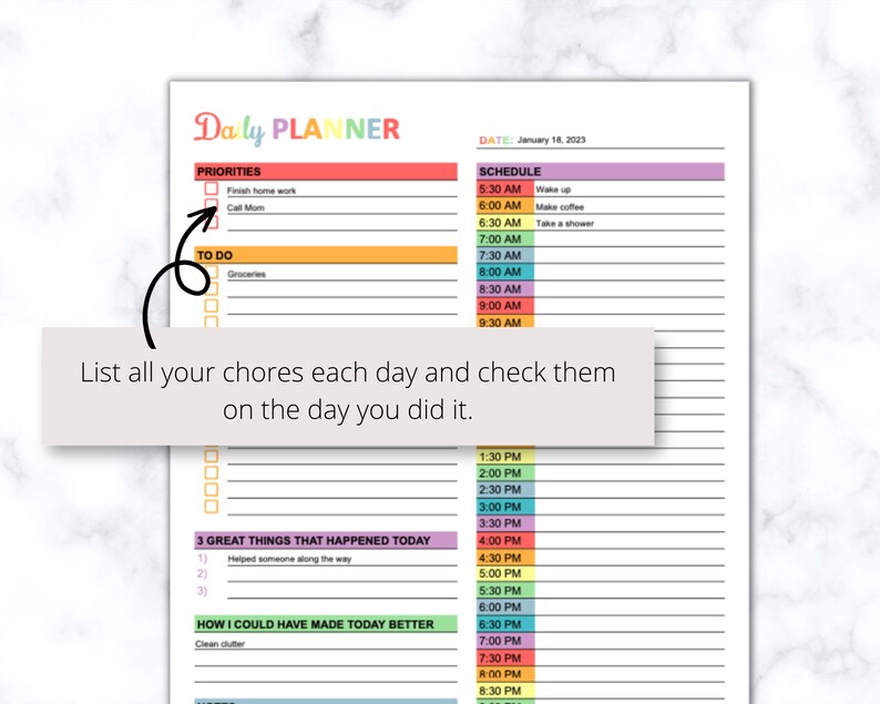 Multi-color Daily Planner Printable PDF, Daily Organizer, Productivity ...