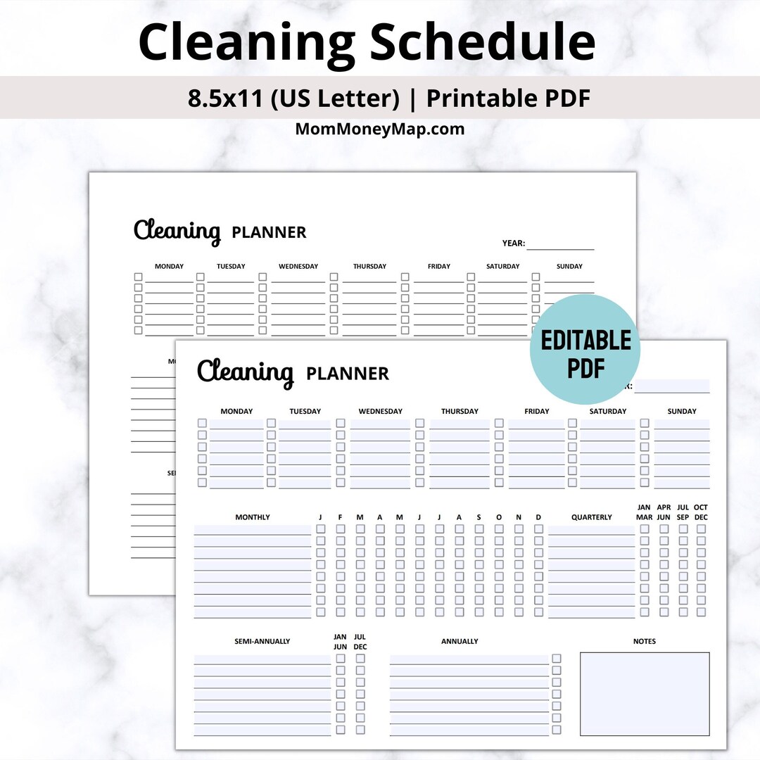 Cleaning Planner Landscape Printable PDF, Monthly, Quarterly, Semi ...