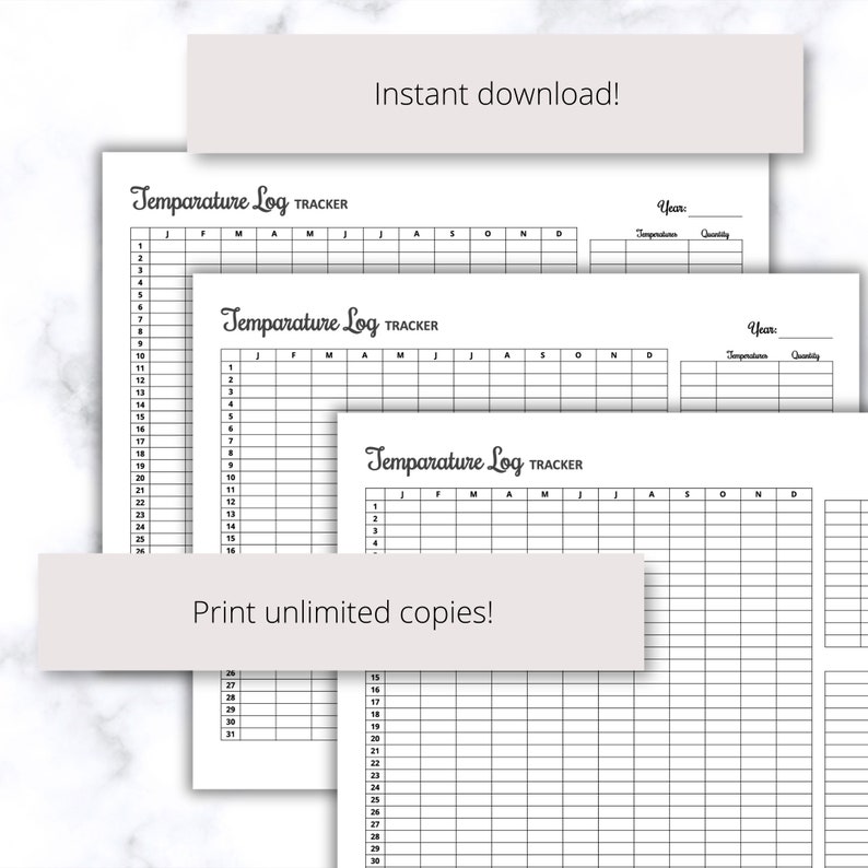Temperature Log Printable PDF, Temperature Tracker Printable, Editable ...