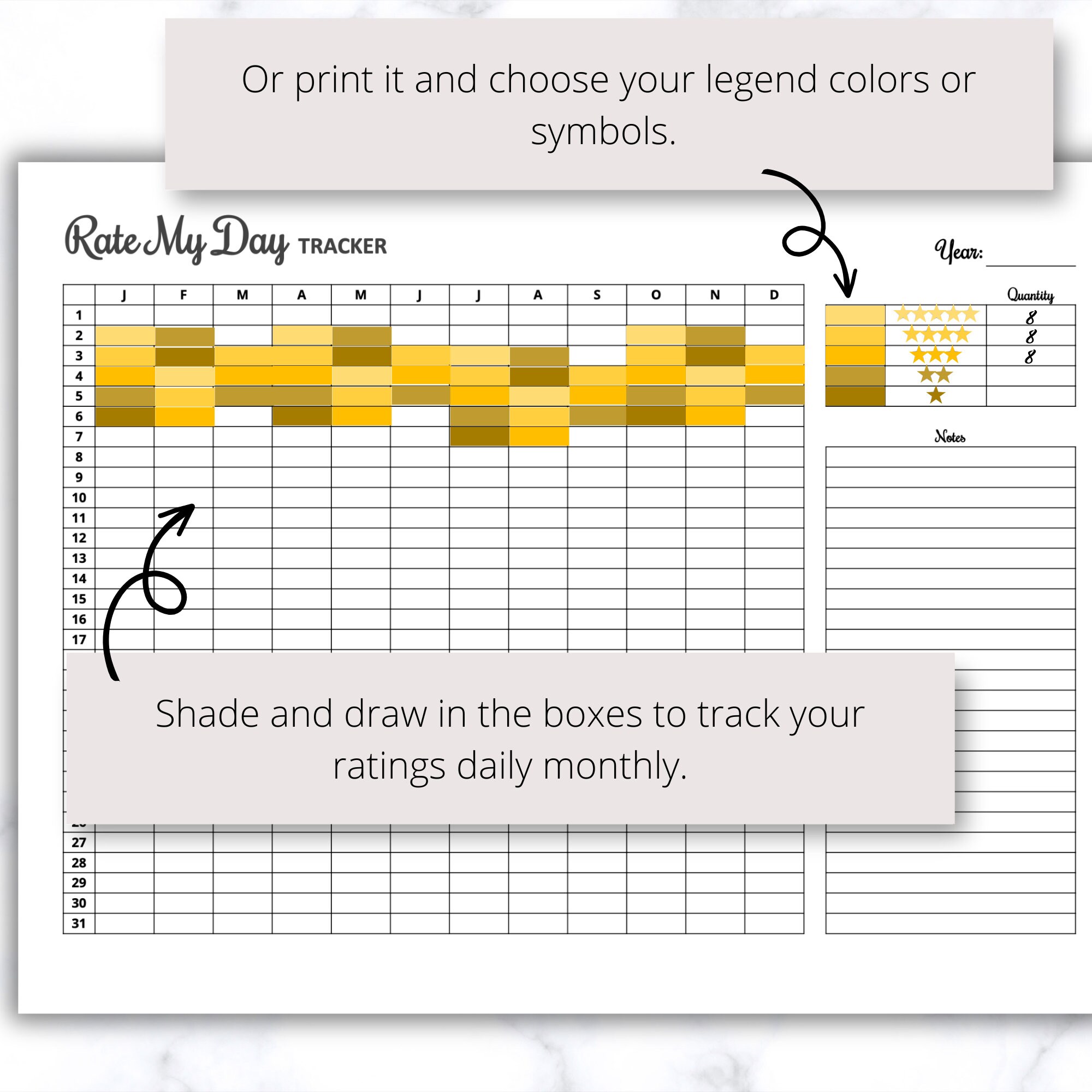 Rate My Day Tracker Printable PDF, Daily Self-reflection Printable ...
