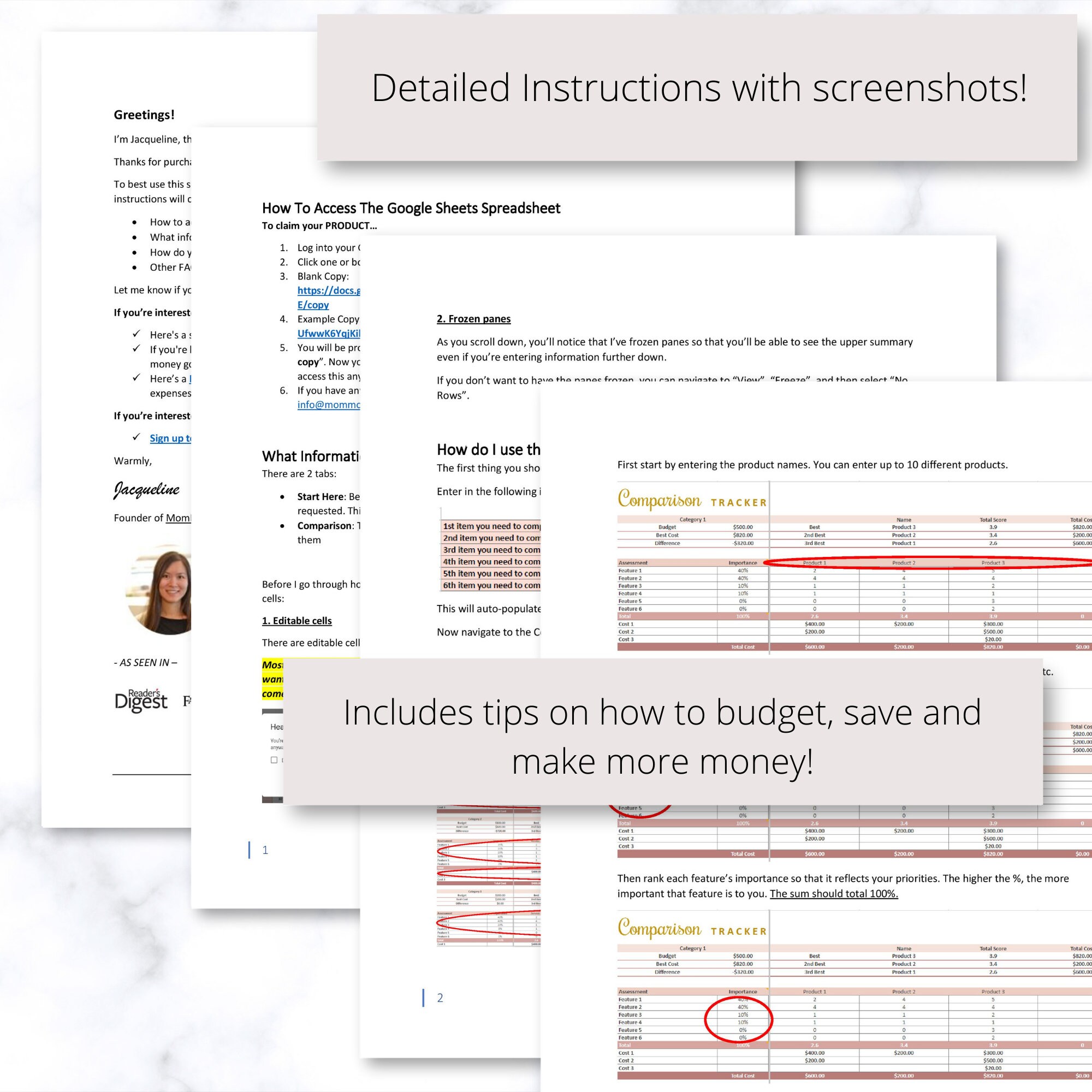 Comparison Tracker Google Sheets Spreadsheet, Product Research Sheets ...