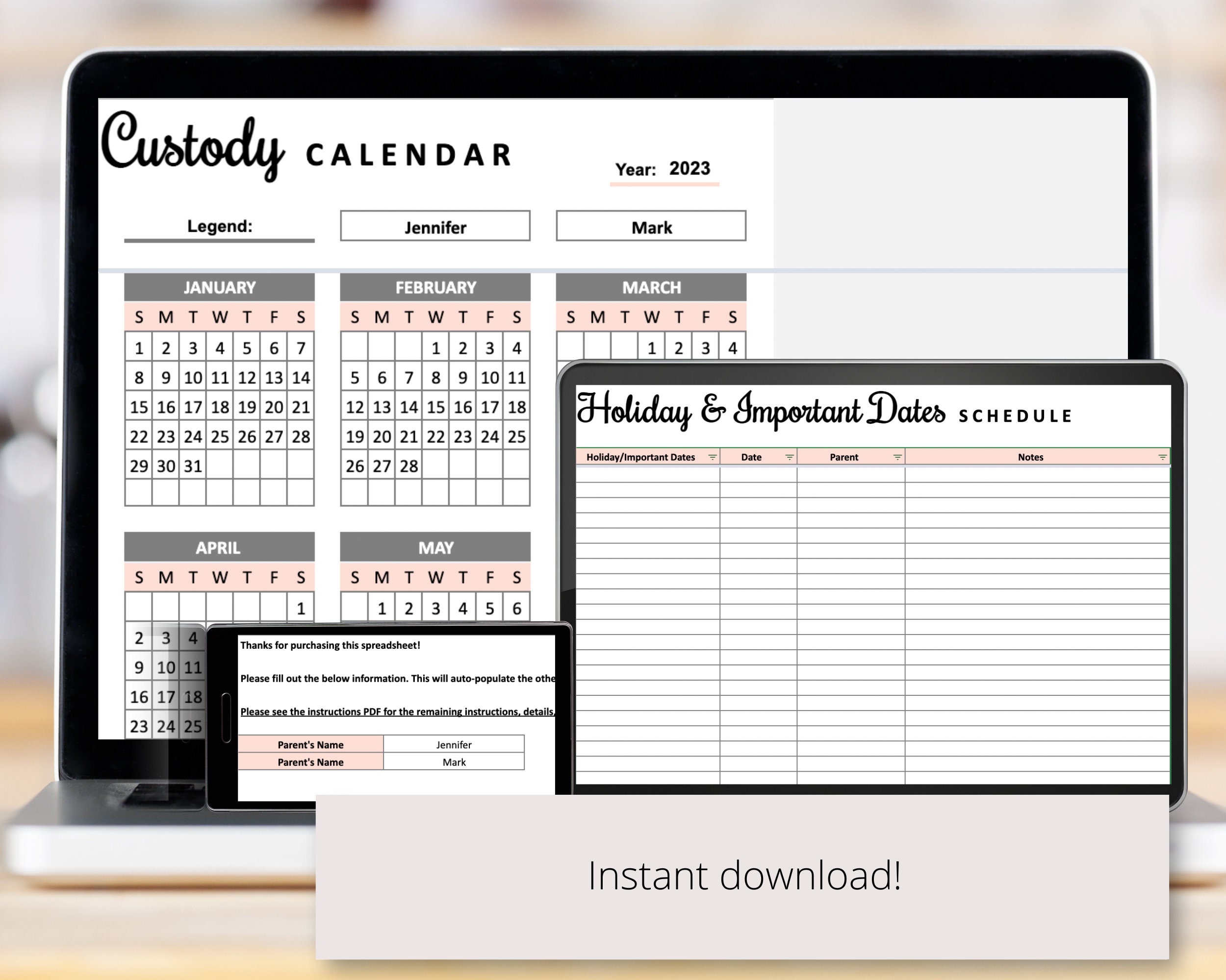 Co-parenting Calendar Google Sheets Spreadsheet Co Parenting - Etsy