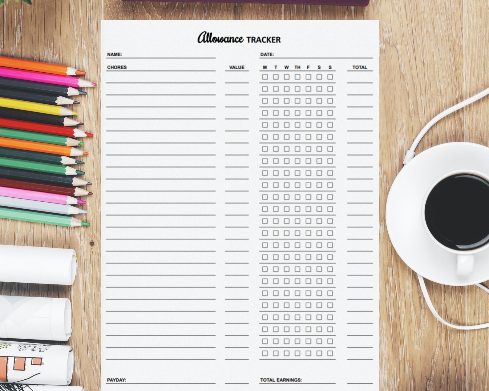 Daily Allowance Tracker Printable PDF, Allowance Tracker for Kids ...