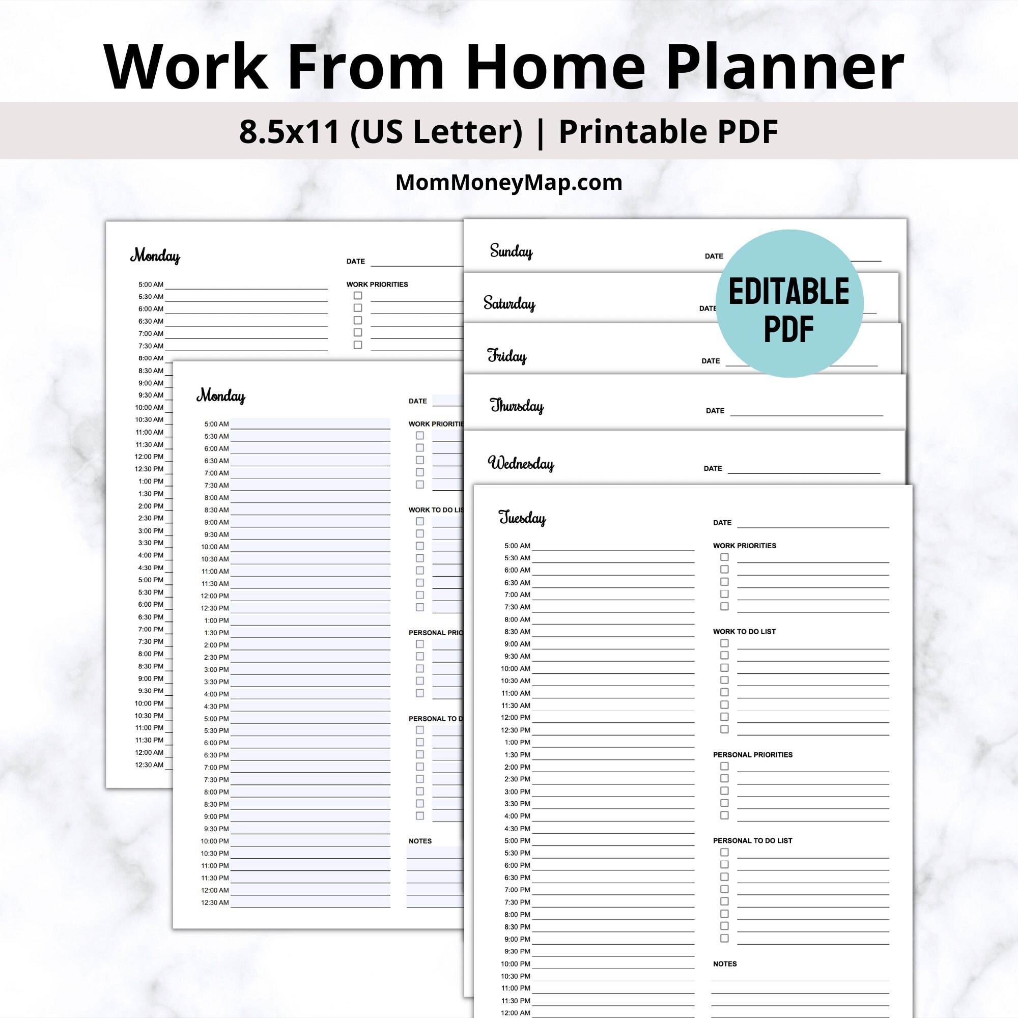 Work From Home Planner Printable PDF, Remote Work Planner, Home Work ...