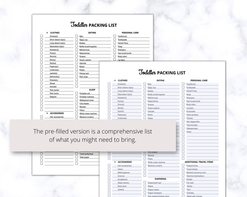 Toddler Packing List Printable PDF, 1 Year Old Travel Essentials ...