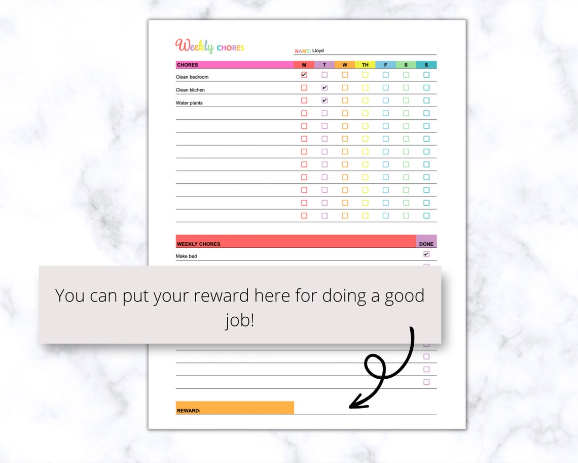Multi-color Kids Chore Chart Printable PDF, Kids Daily Tasks, Kids ...