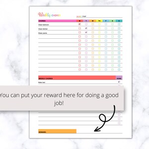 Multi-color Kids Chore Chart Printable PDF, Kids Daily Tasks, Kids ...