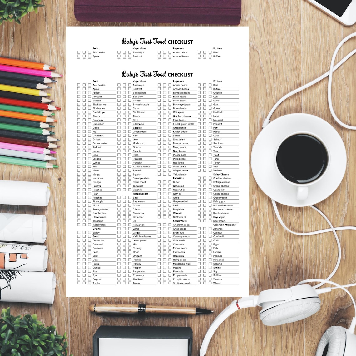 Baby's First Foods Checklist Printable PDF, Baby Food Tracker, Baby ...