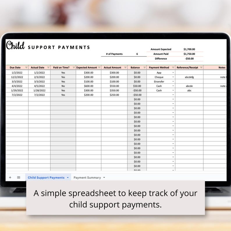 Child Support Payment Tracker Google Sheet Spreadsheet, Child Expense Reimbursement, Child ...