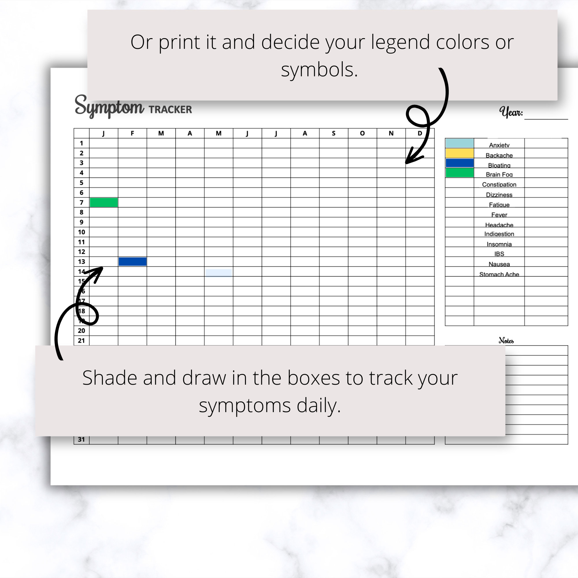 Symptom Tracker Printable PDF, Daily Symptoms Tracker, Illness Tracker ...