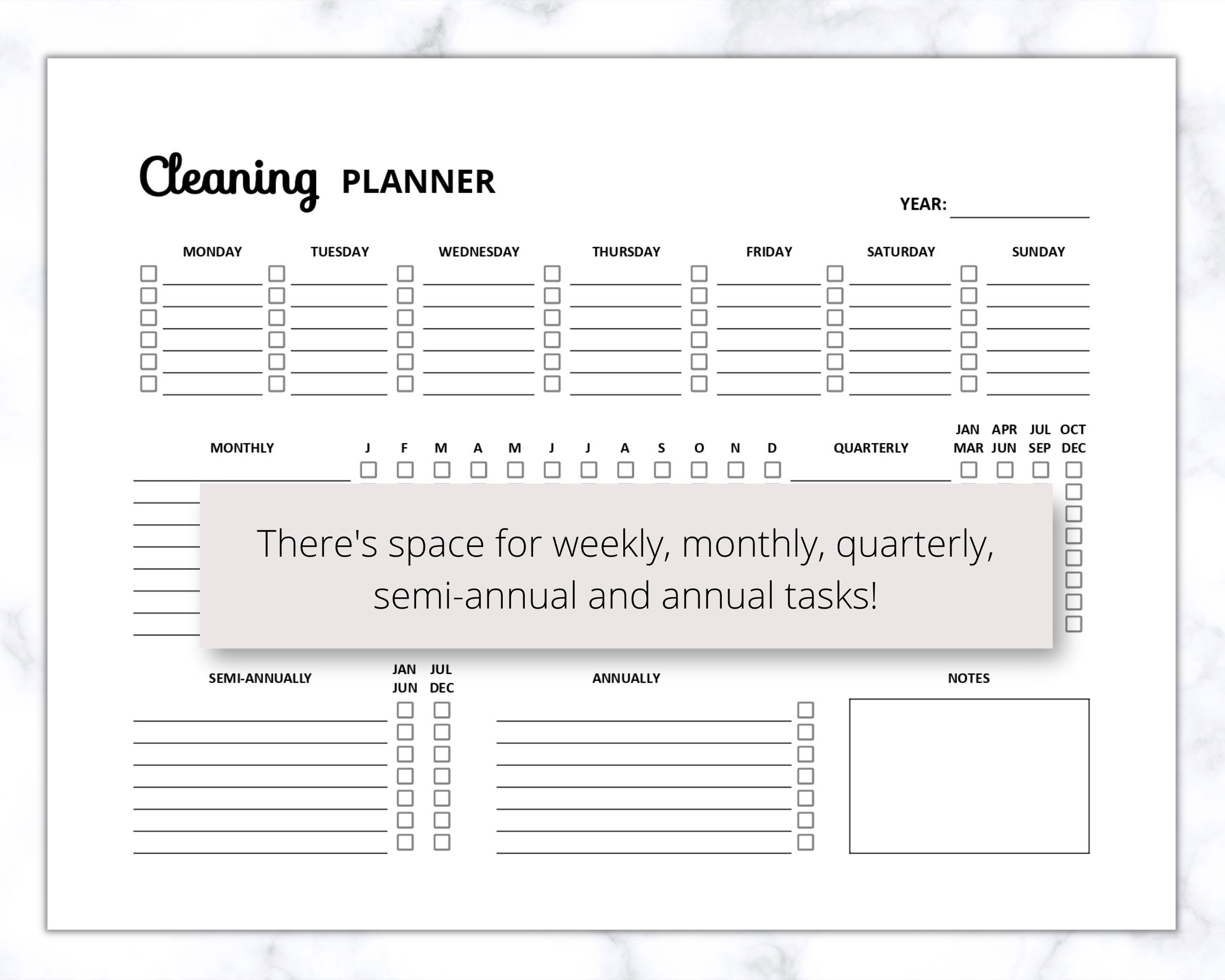 Cleaning Planner Landscape Printable PDF, Monthly, Quarterly, Semi ...