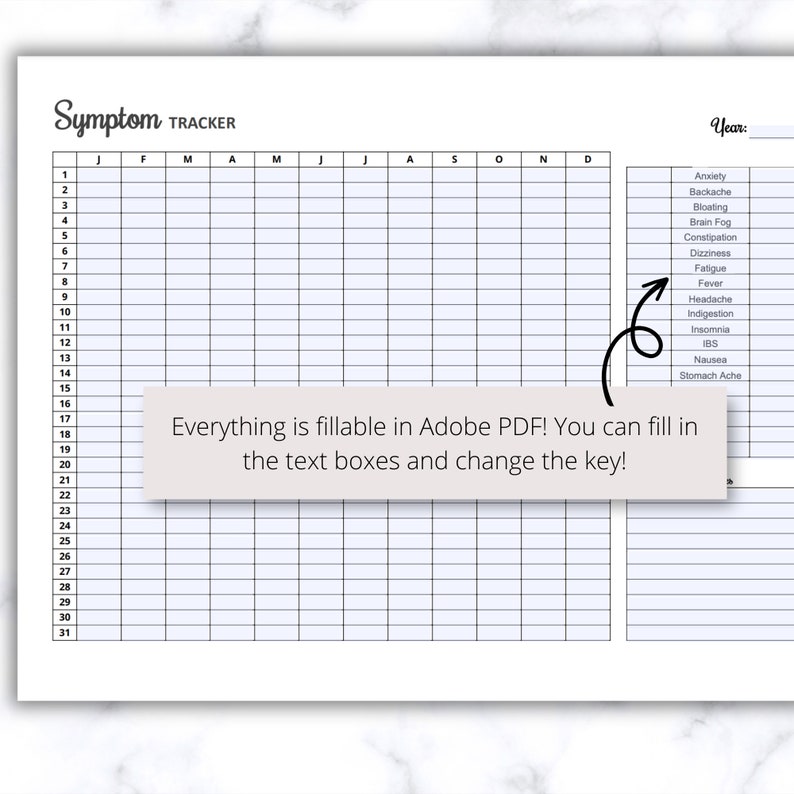 Symptom Tracker Printable PDF, Daily Symptoms Tracker, Illness Tracker ...