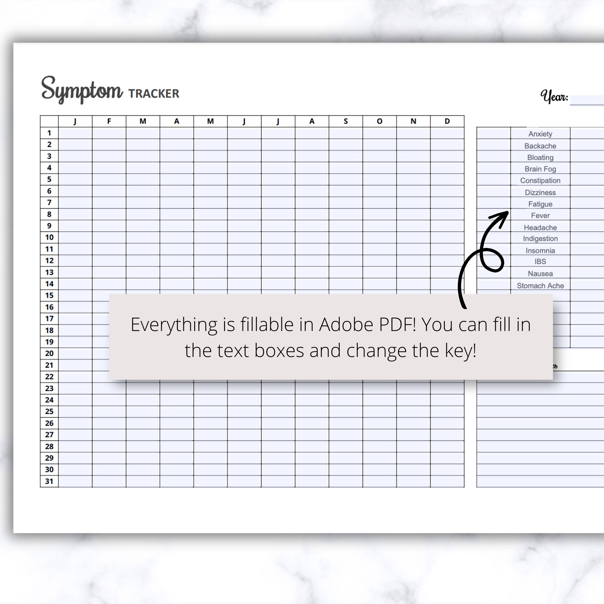Symptom Tracker Printable PDF, Daily Symptoms Tracker, Illness Tracker ...
