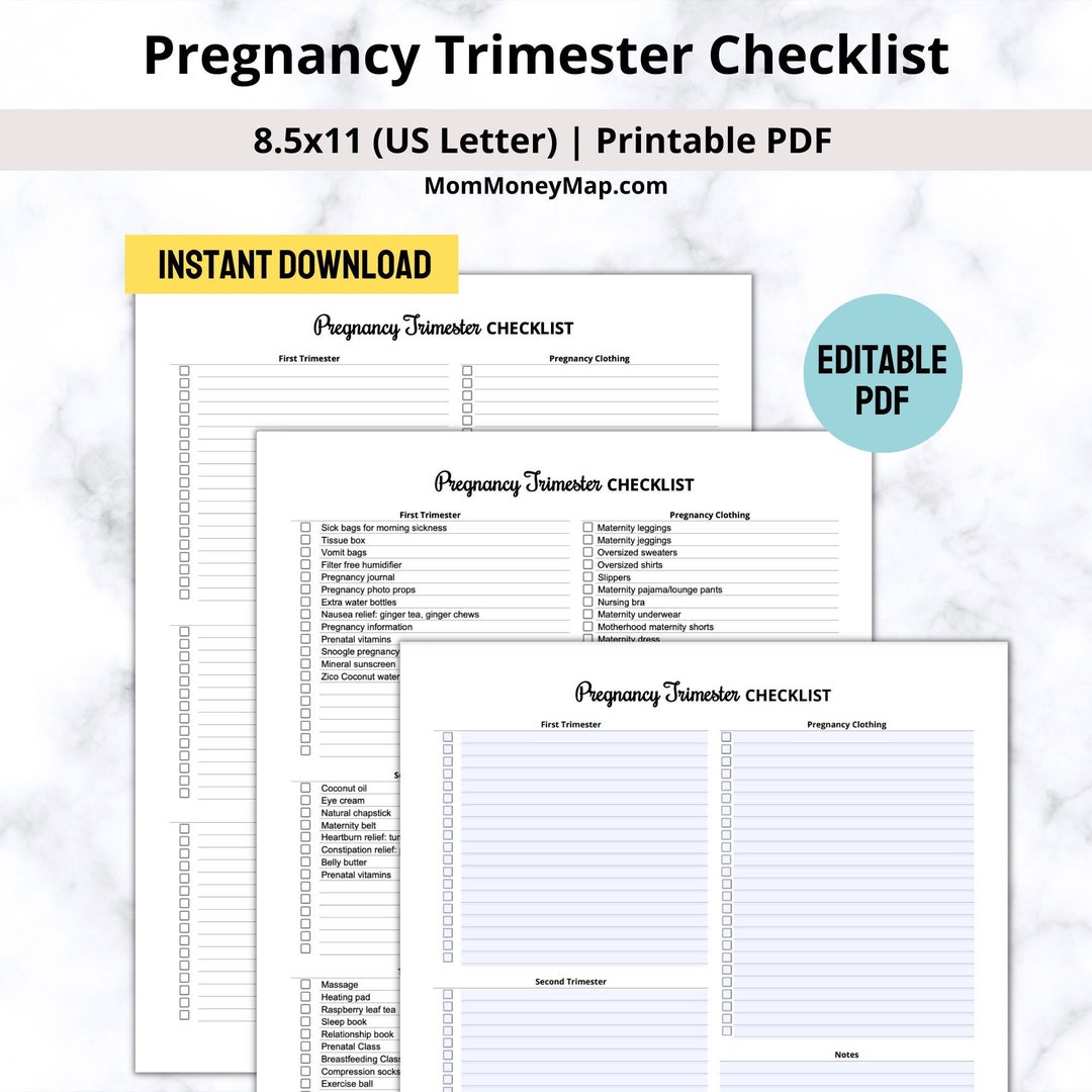 Pregnancy Trimester Checklist Printable PDF, Maternity Checklist PDF ...