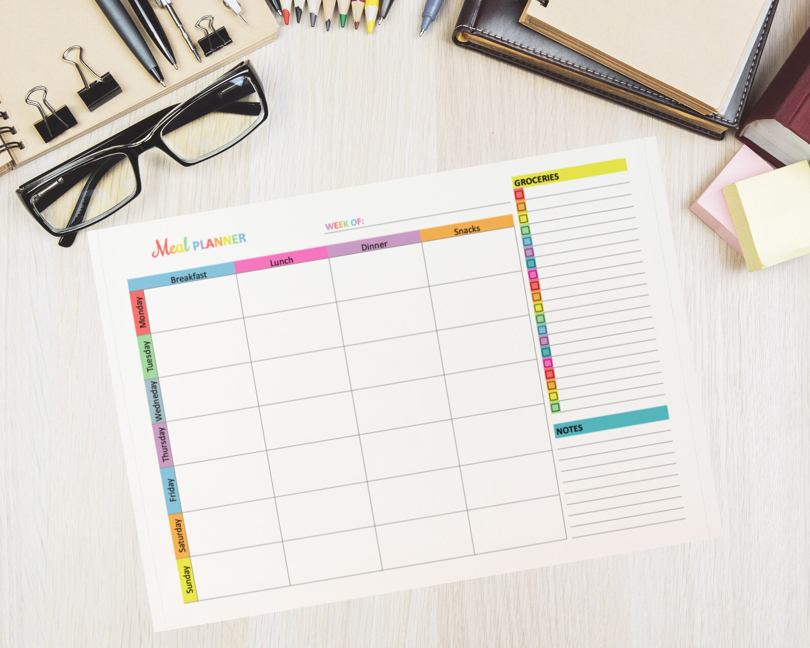 Multi-color Meal Planner Printable PDF, Weekly Meal Planner, Menu ...