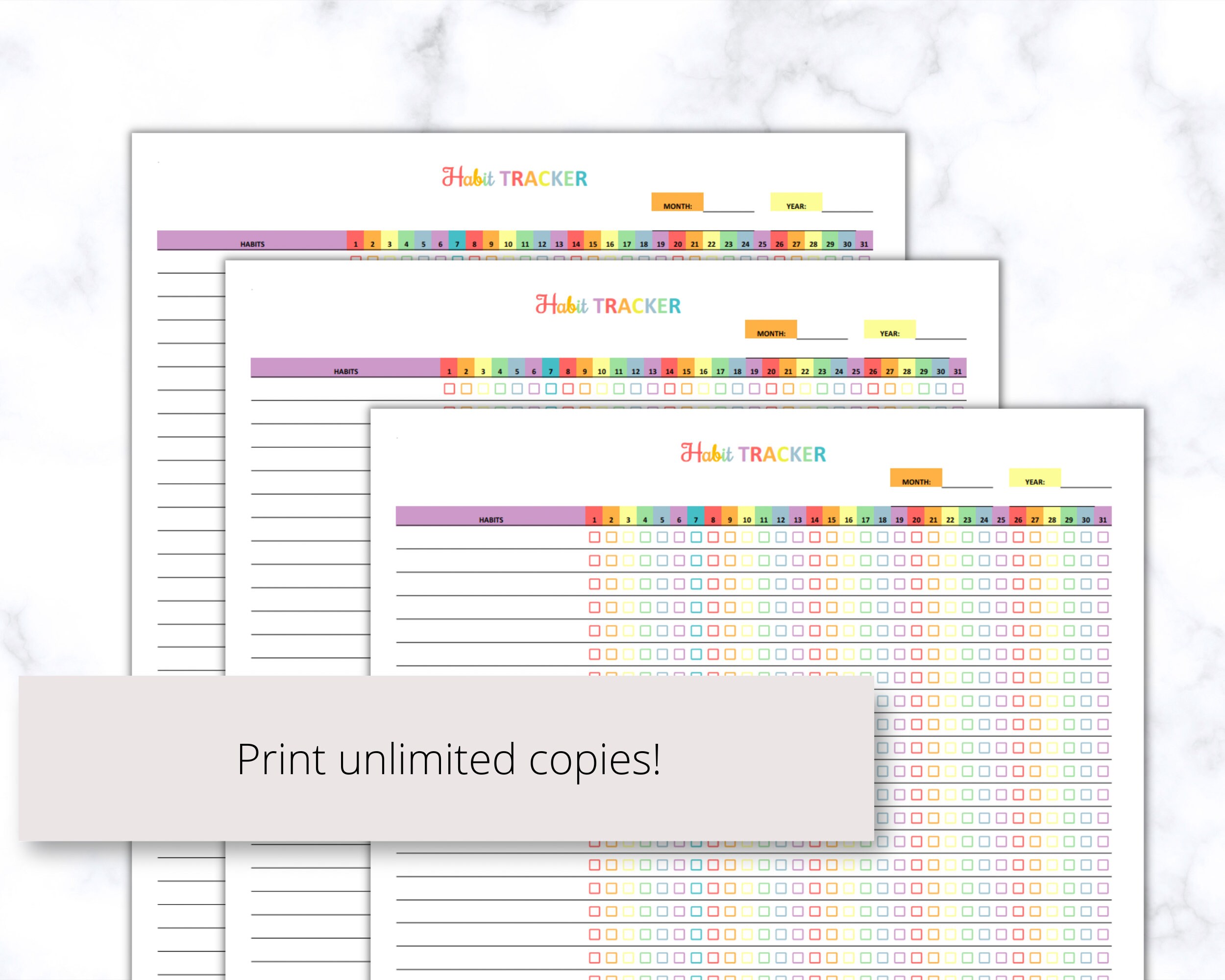 Multi-color Habit Tracker Printable PDF, Editable Habit List, Habit ...
