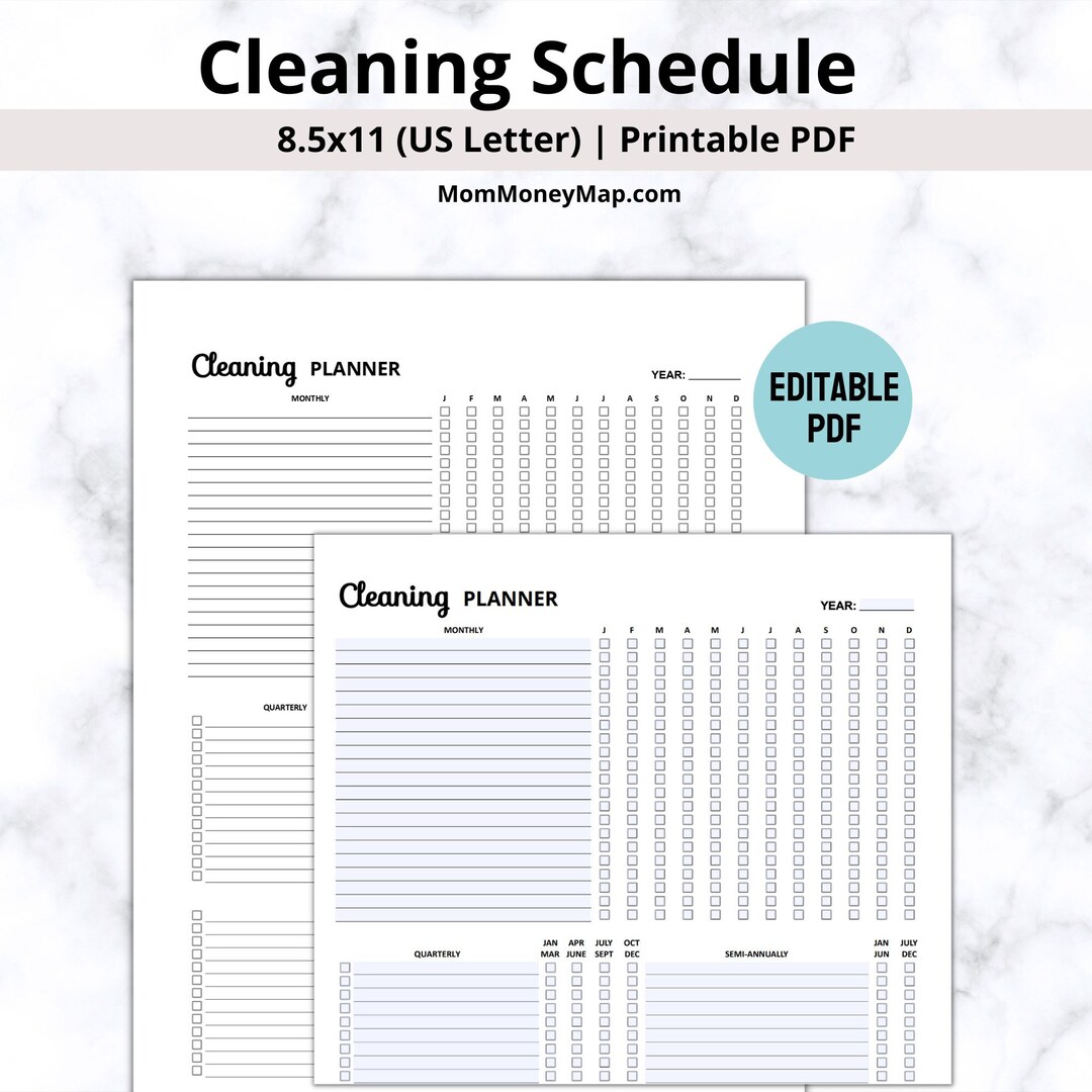 Cleaning Planner Portrait Printable PDF, Monthly, Quarterly, Semi ...