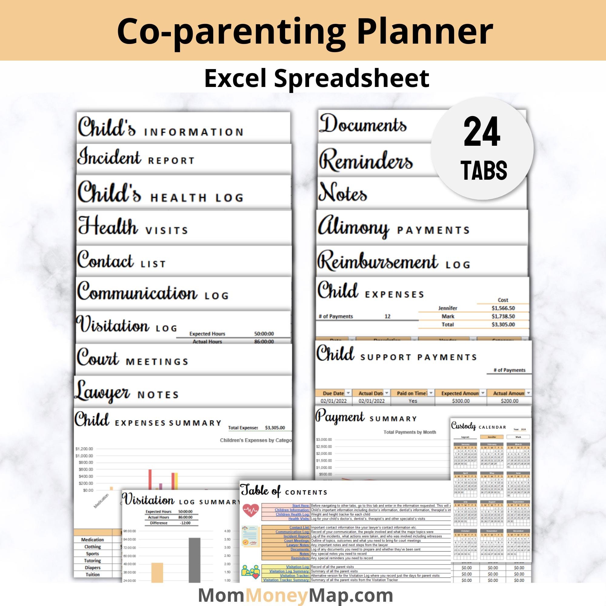Co-parenting Planner Excel Spreadsheet, Child Custody Planner, Healthy ...