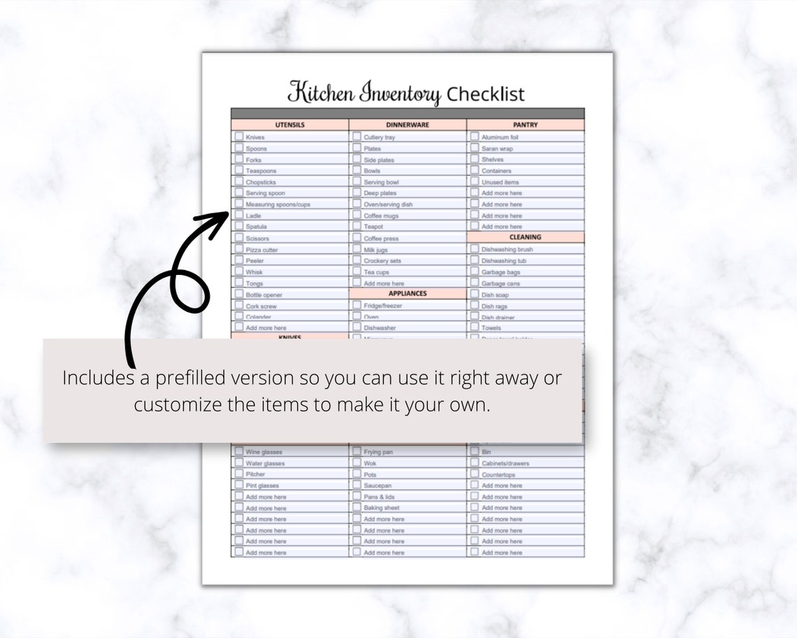Kitchen Inventory Checklist Printable PDF, Declutter and Organize ...