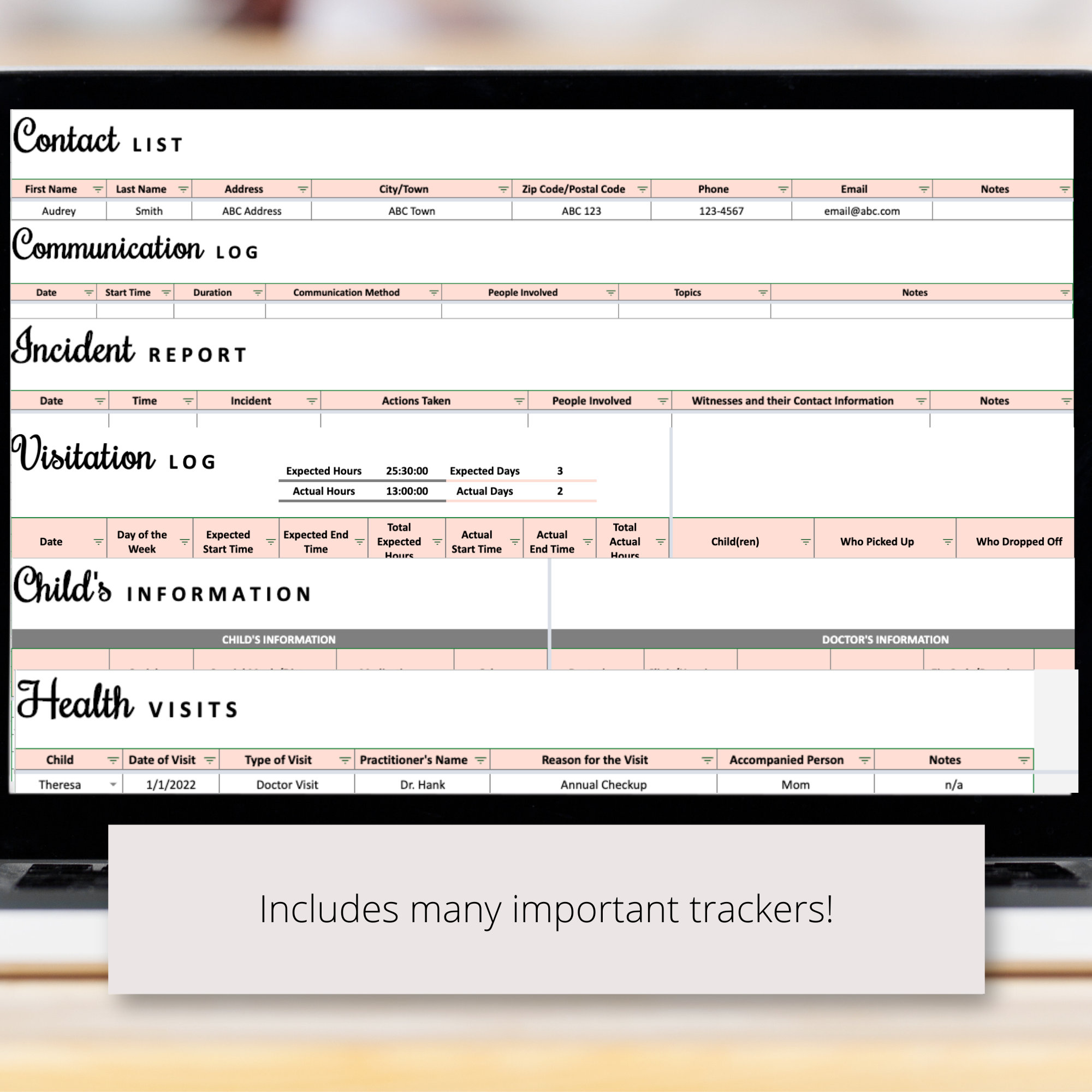 Co-parenting Planner Excel Spreadsheet, Child Custody Planner, Co ...