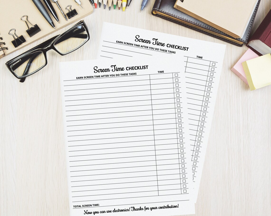 Screen Time Checklist Printable PDF, Screen Time Chore Chart, Editable ...