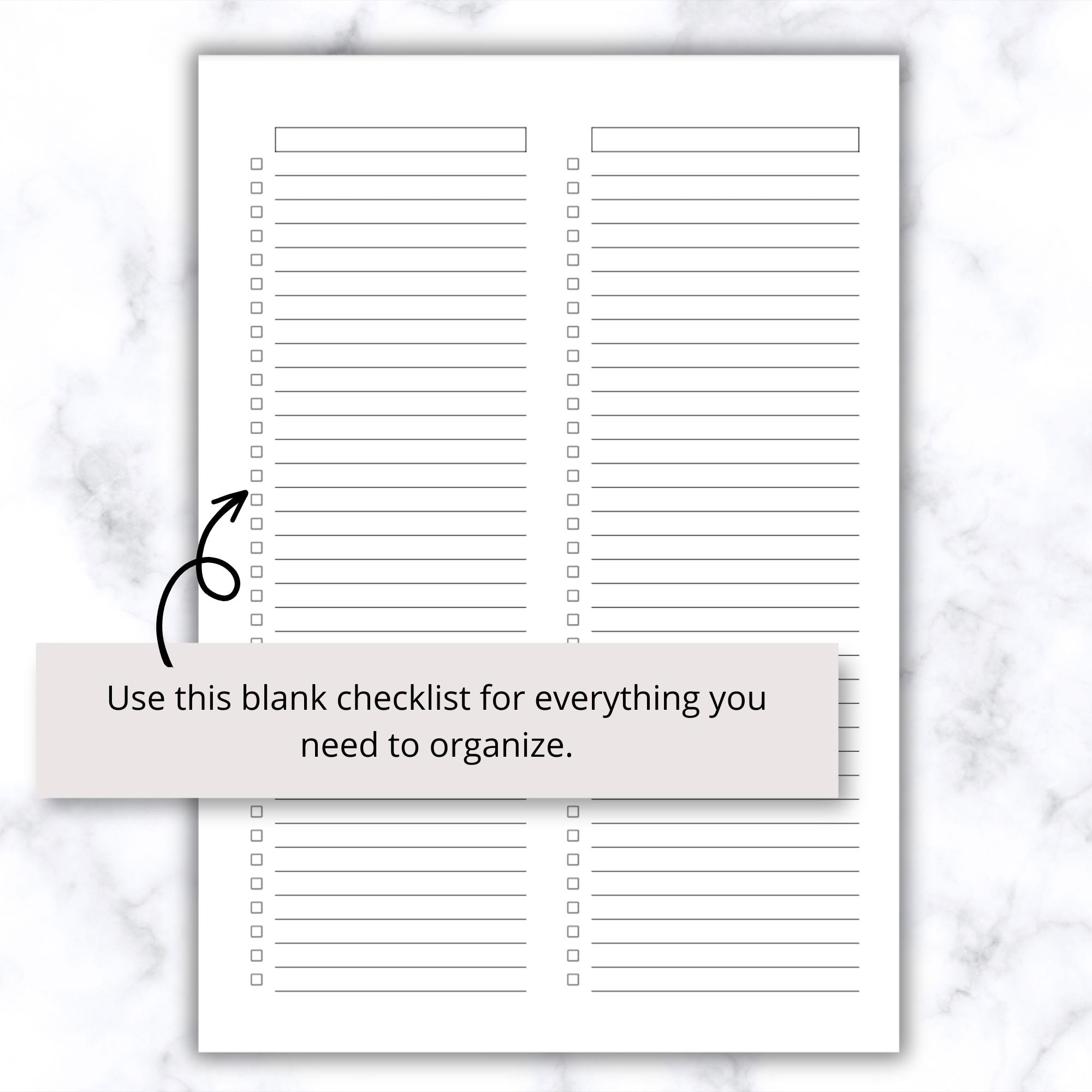 Blank Checklist Printable PDF A4, Blank to Do List PDF A4, Minimalist ...