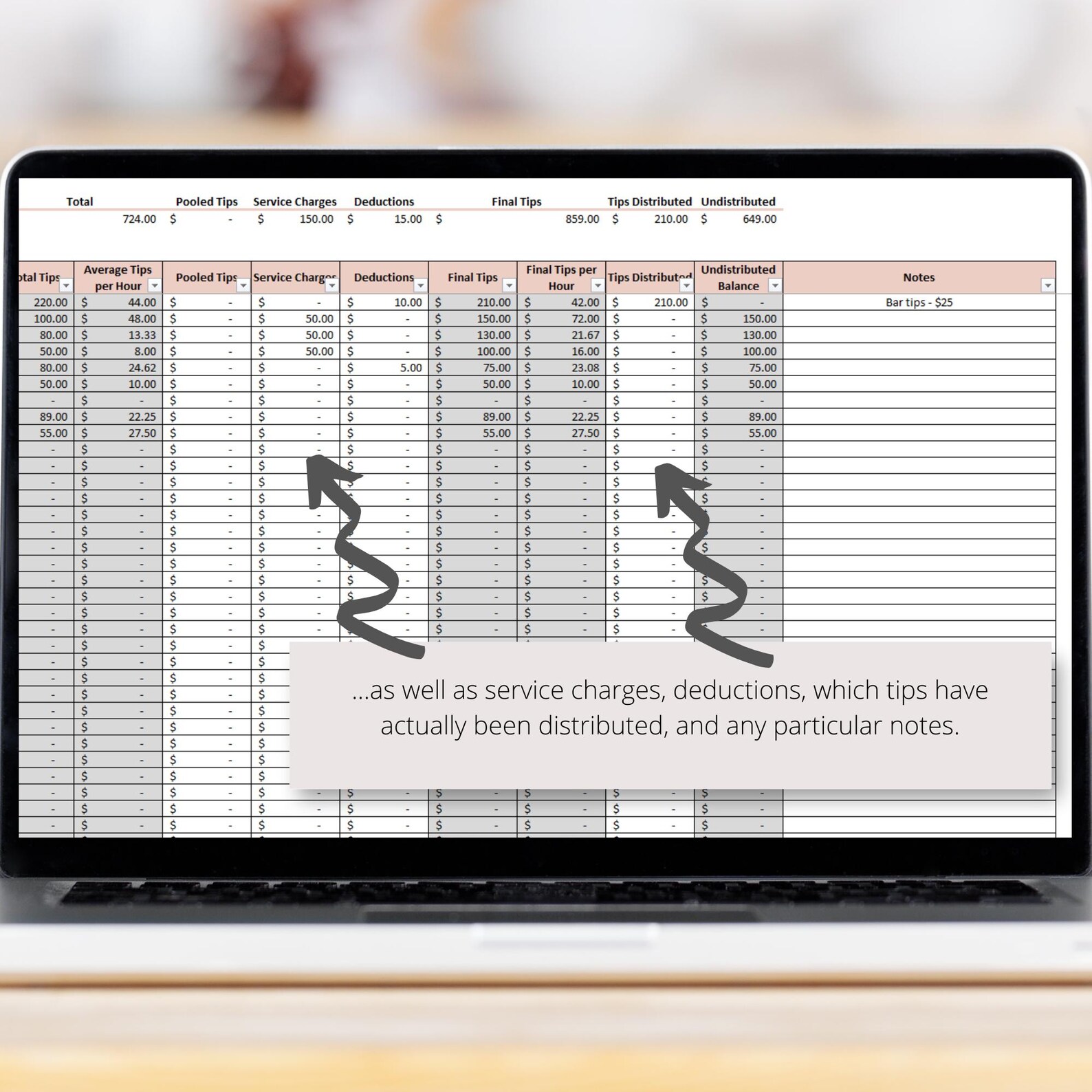 Tips Tracker for Managers Excel Spreadsheet, Tips Tracking for Business ...