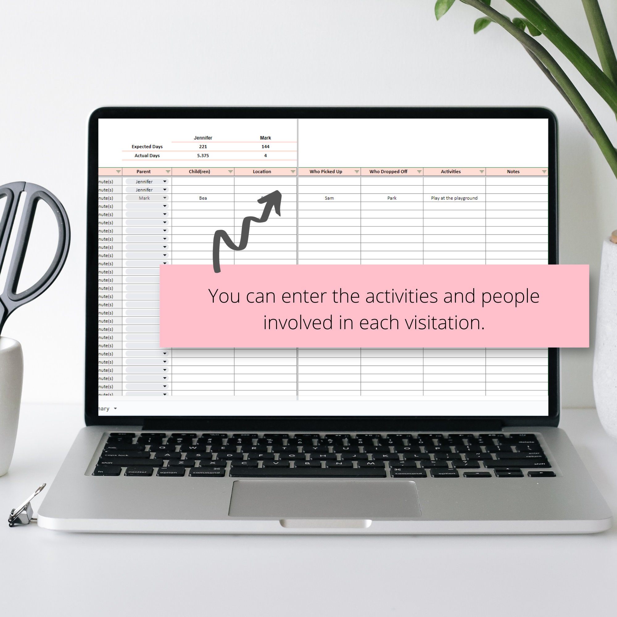 Child Custody Visitation Days Tracker Google Sheets Spreadsheet, Child ...