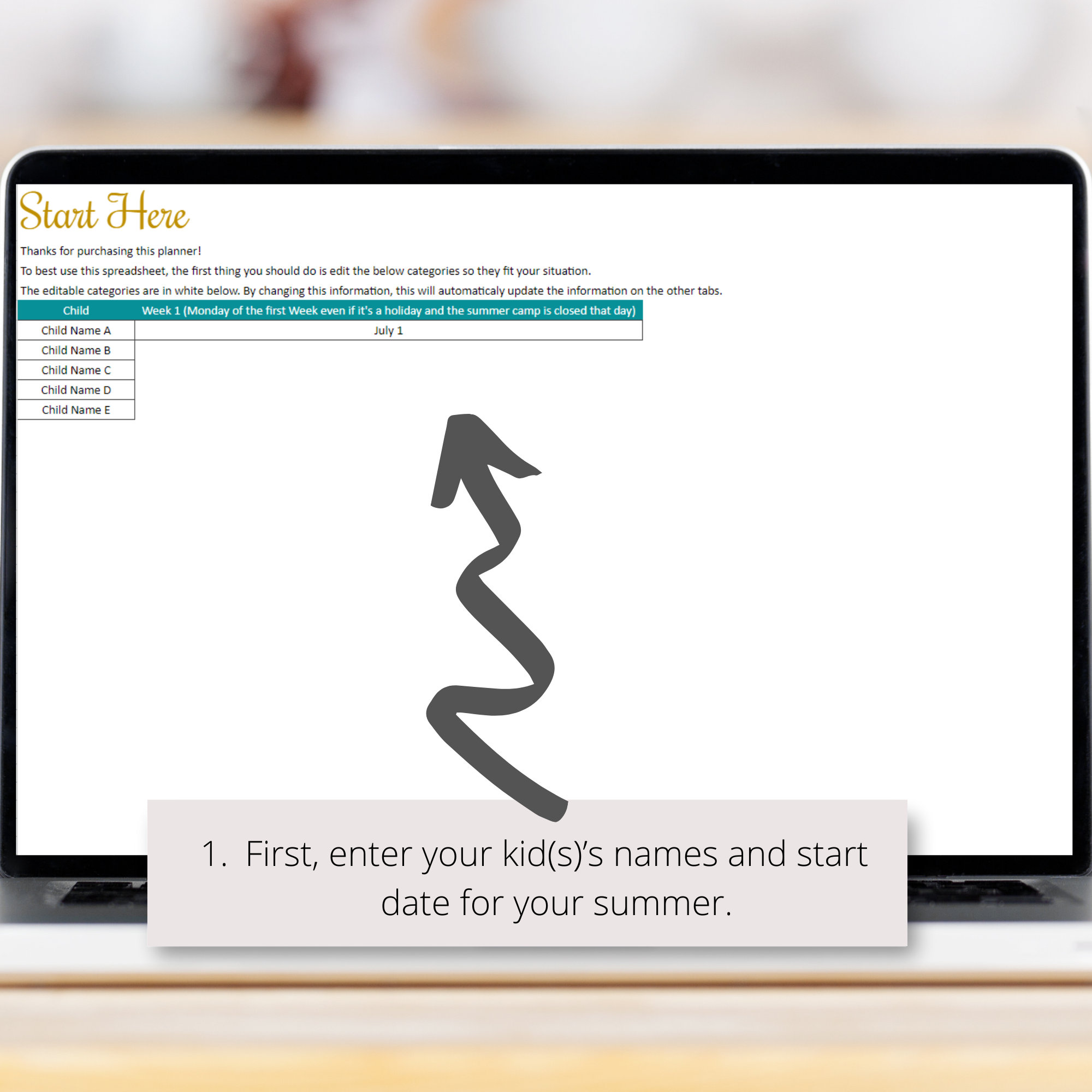 Summer Camp Planner Google Sheets Spreadsheet, Summer Camp Organizer ...