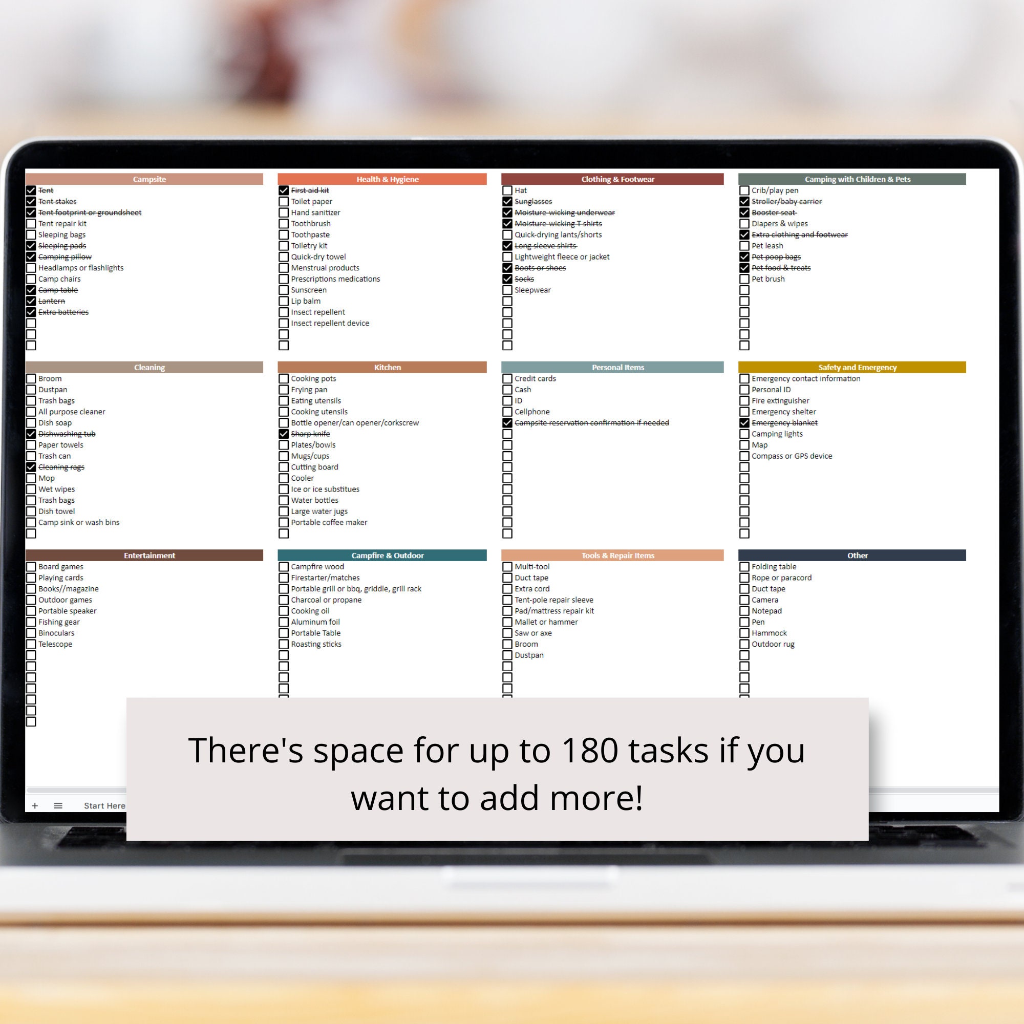 Tent Camping Checklist Google Sheets Spreadsheet, Camping Packing List ...