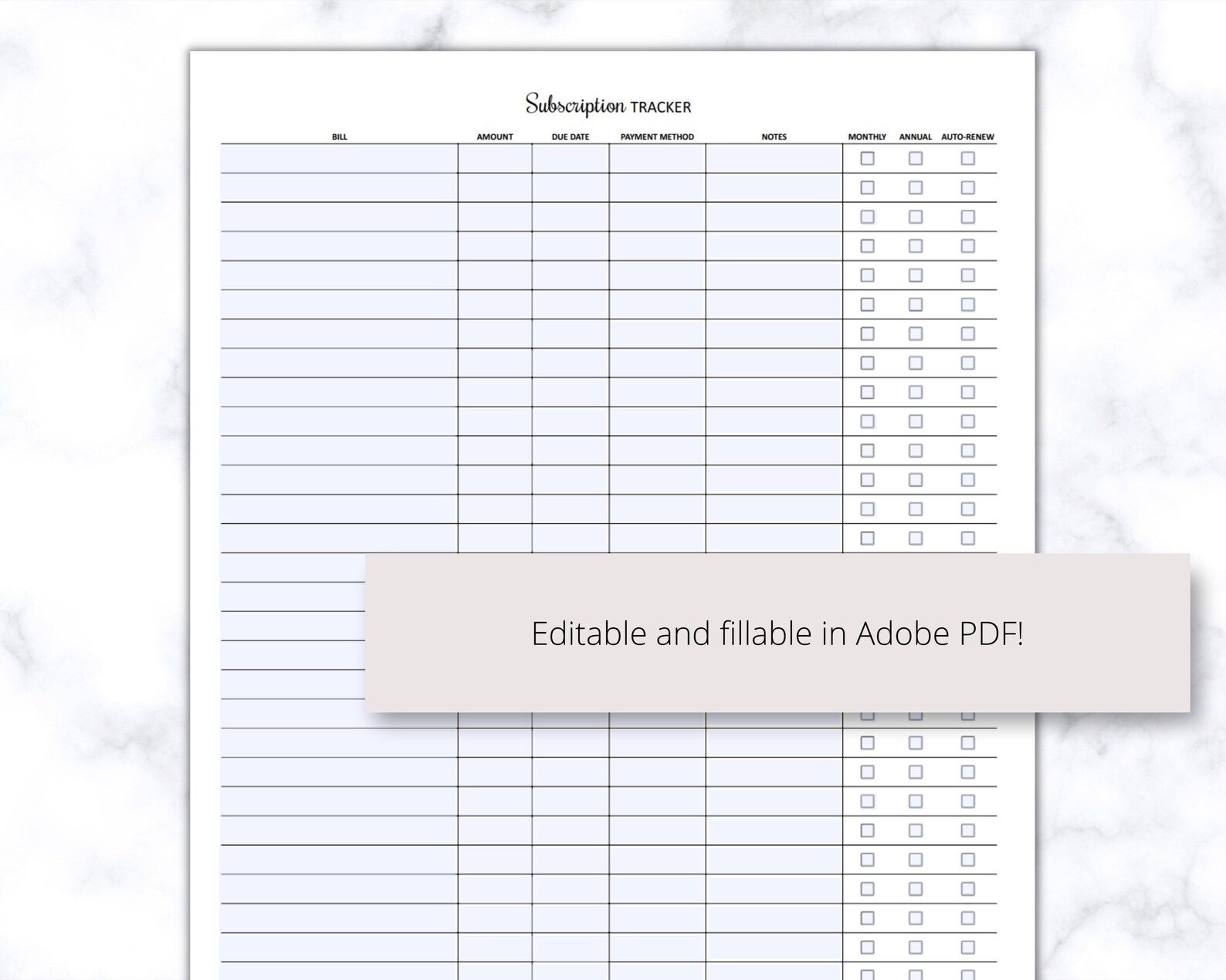 Subscription Tracker Printable PDF, Track Your Monthly Subscriptions ...